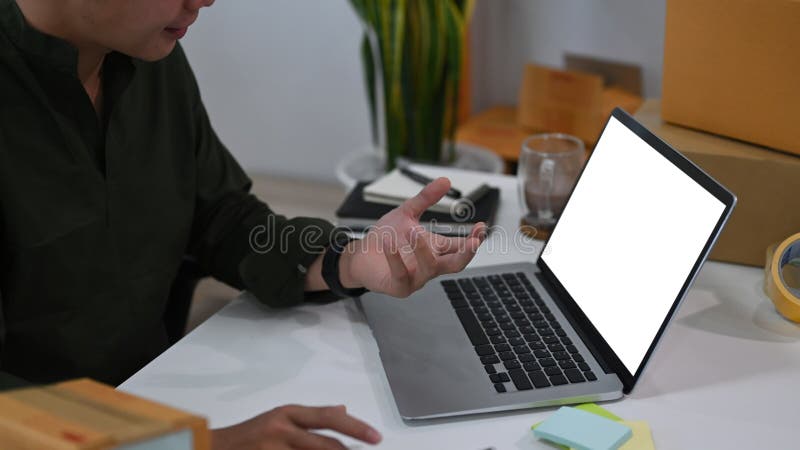 Freelancer Checking Product Purchase Order on Laptop Computer. Stock ...