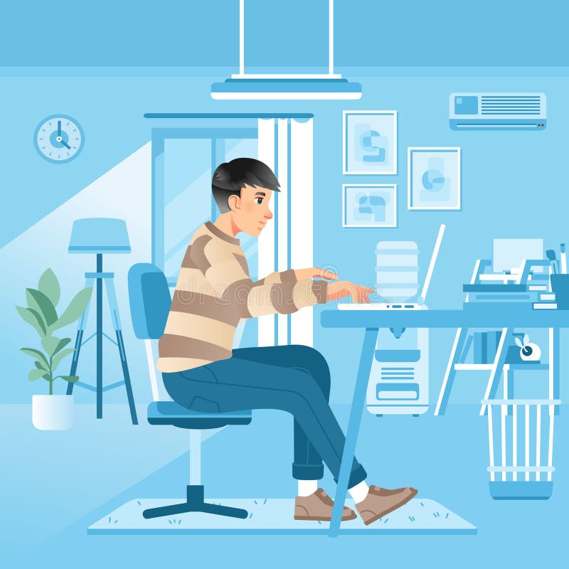 Man Freelancer Working Telecommuting with Laptop Sitting at Teleworking ...