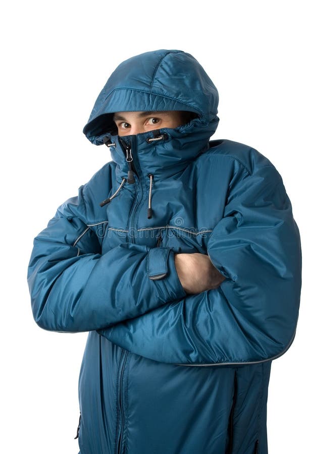 Man Freezing Cold, Winter Bundled Up Coat Isolated Stock Photo - Image ...