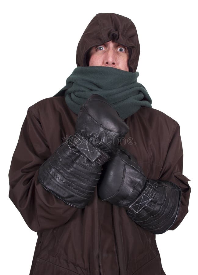 Man Freezing Cold, Winter Bundled Up Coat Isolated Stock Photo - Image ...