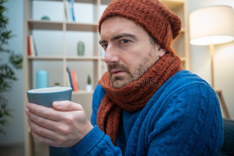Man Freezing and Shivering at Home because of Winter Cold Stock Image ...