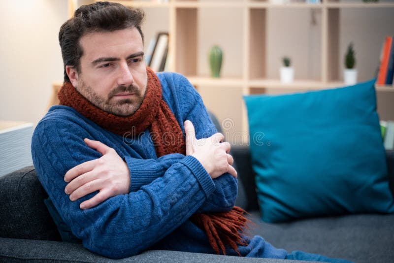 Man Freezing and Shivering at Home because of Winter Cold Stock Image ...