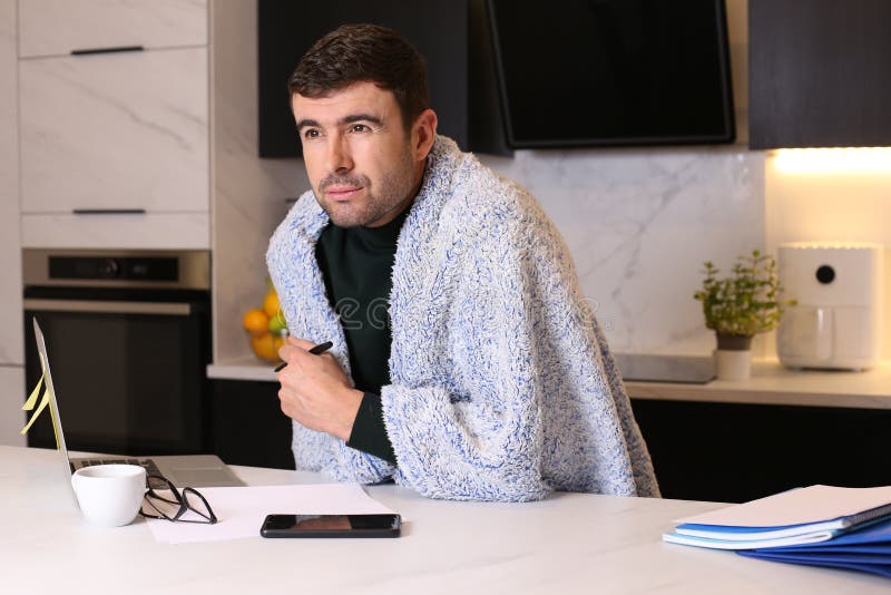 Man Freezing while Working in the Kitchen Stock Photo - Image of heat ...