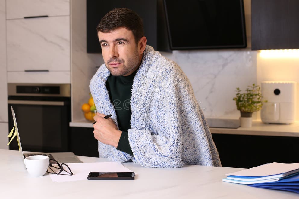 Man Freezing while Working in the Kitchen Stock Photo - Image of heat ...