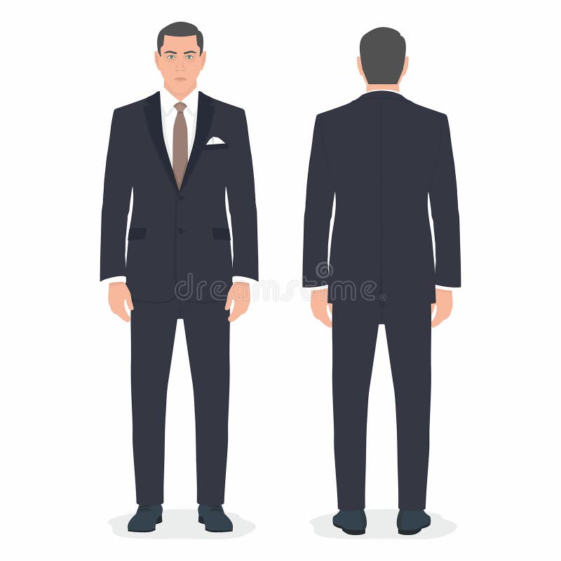 Business Man Poses Set. Front and Back Views Stock Vector ...