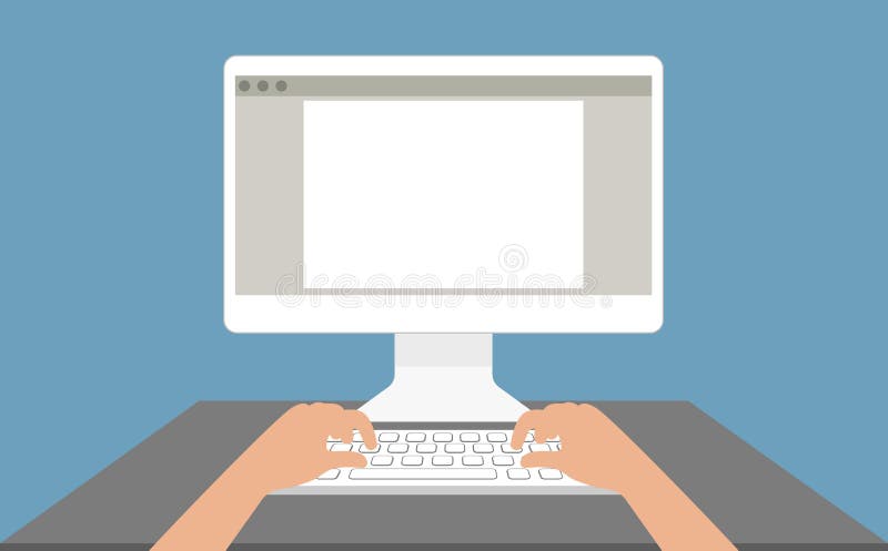 Man in Front of a Computer Monitor in the Workplace Flat Style Stock ...