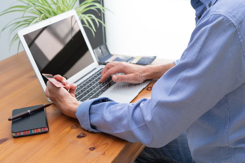 Man in Front of Computer Paying Online Stock Image - Image of ...