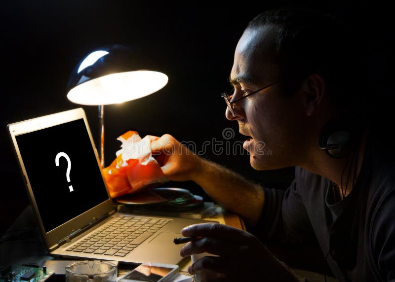 The Man in Front of a Computer Screen Stock Image - Image of black ...
