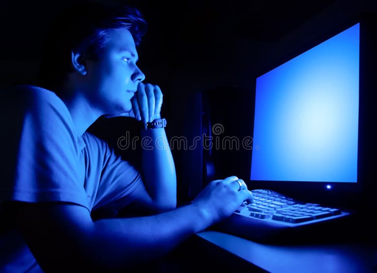 Man in Front of Computer Screen Stock Photo - Image of hand, concept ...