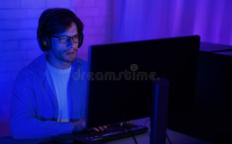 Man in Front of Computer, Using Pc Late in Night Stock Image - Image of ...
