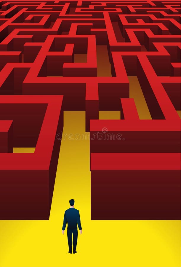 Man in Front of a Labyrinth Stock Illustration - Illustration of safety ...