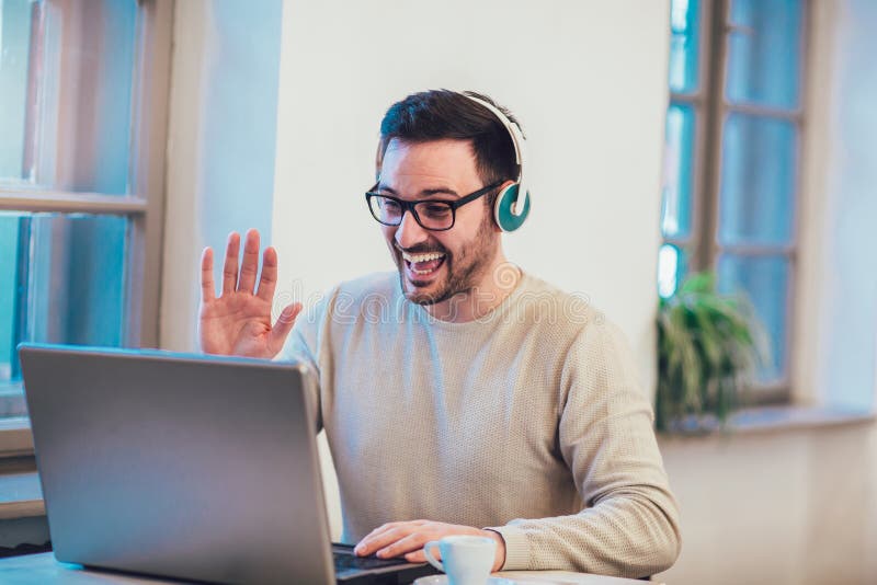 Man in Front of Laptop Computer Stock Image - Image of communication ...