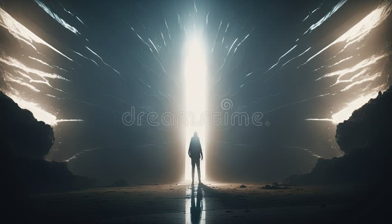 Man in Front of Light Gates . Generative AI Stock Illustration ...