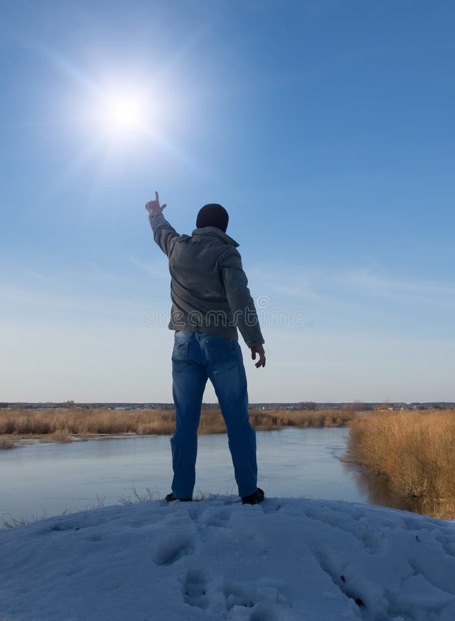 Man in front of the sun stock photo. Image of background - 67410294