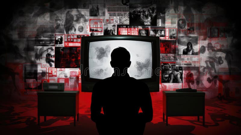 Man in Front of TV Watching Propaganda Stock Illustration ...