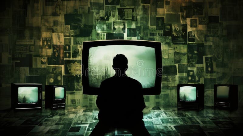 Man in Front of TV Watching Propaganda Stock Illustration ...