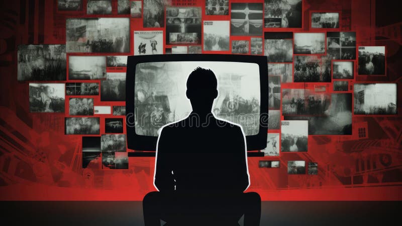 Man in Front of TV Watching Propaganda Stock Illustration ...
