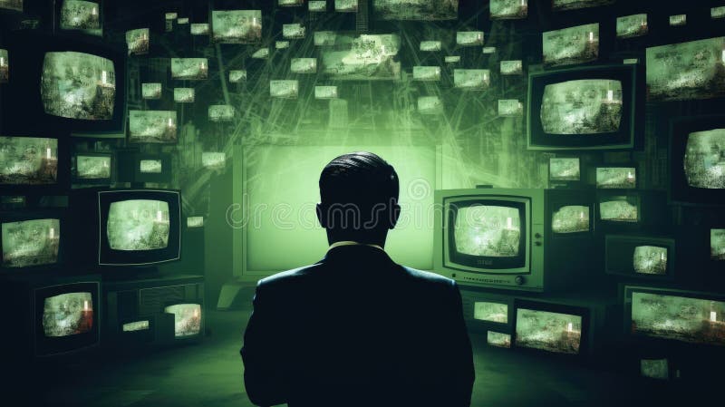 Man in Front of TV Watching Propaganda Stock Illustration ...