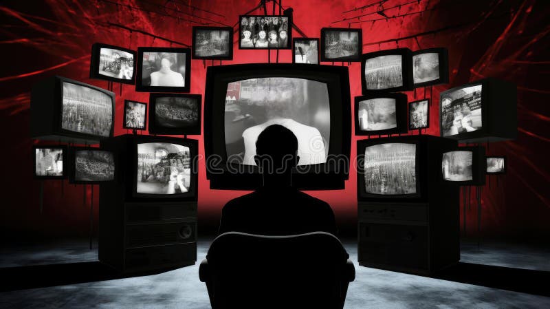 Man in Front of TV Watching Propaganda Stock Illustration ...