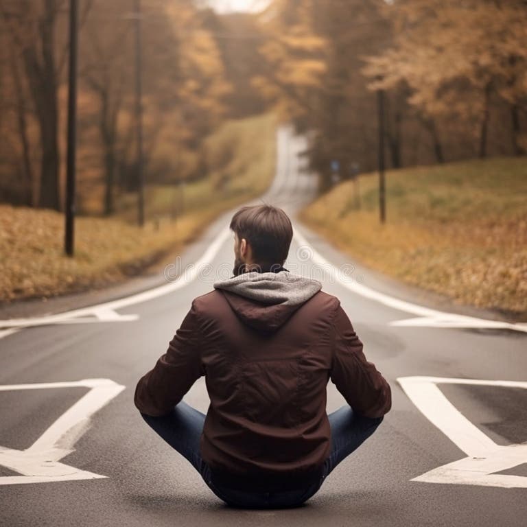 Man in Front of Two Roads Thinking Deciding Hoping, Generative AI Stock ...