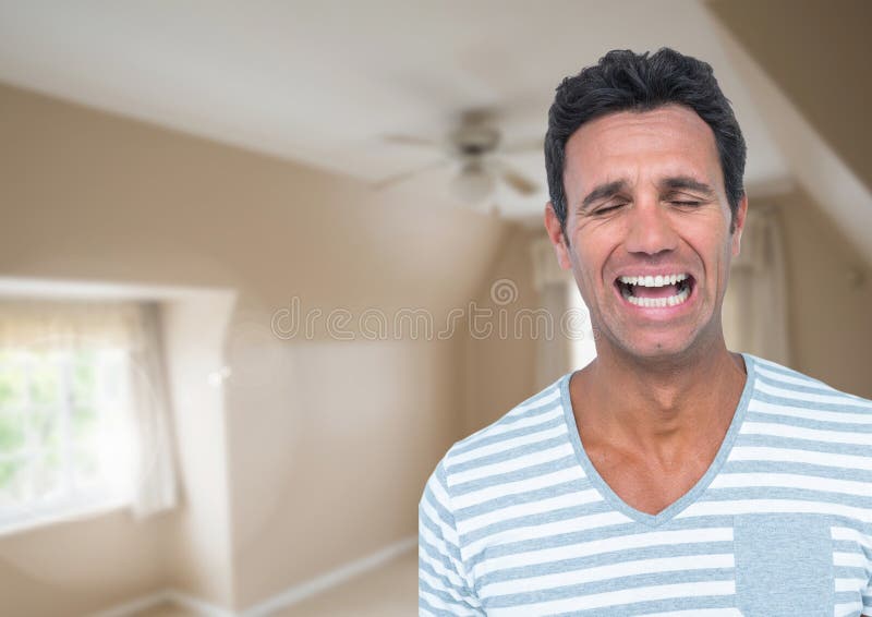 Man Frustrated Crying Against Room Stock Photo - Image of dreariness ...