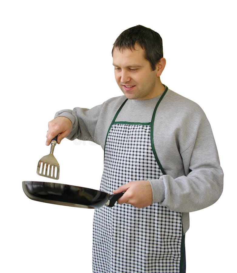 Man with Frying Pan Cooking Stock Image - Image of husband, recipie: 514813