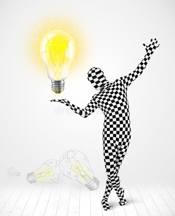 Man in Full Body with Glowing Light Bulb Stock Illustration ...