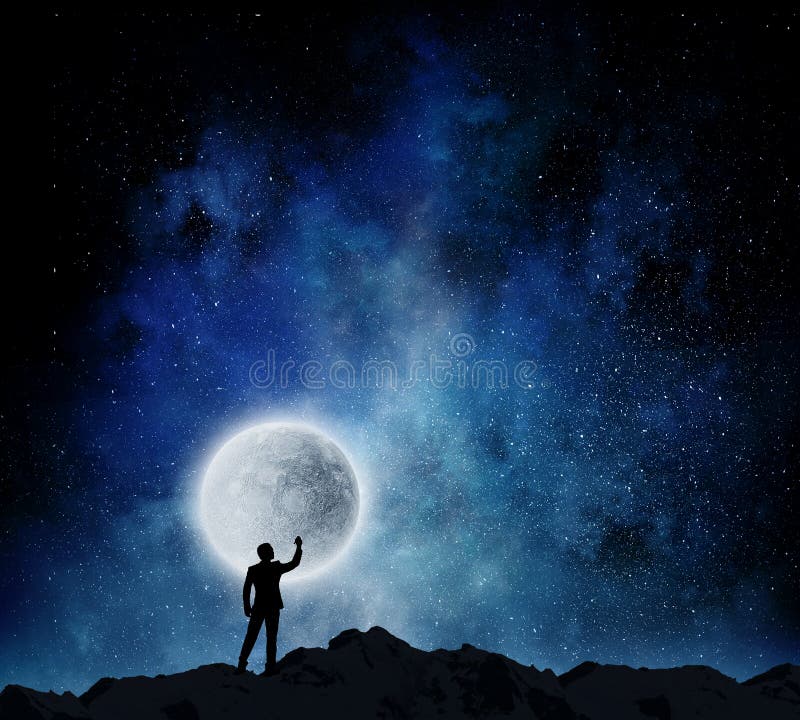 Man and Full Moon . Mixed Media Stock Image - Image of leader ...