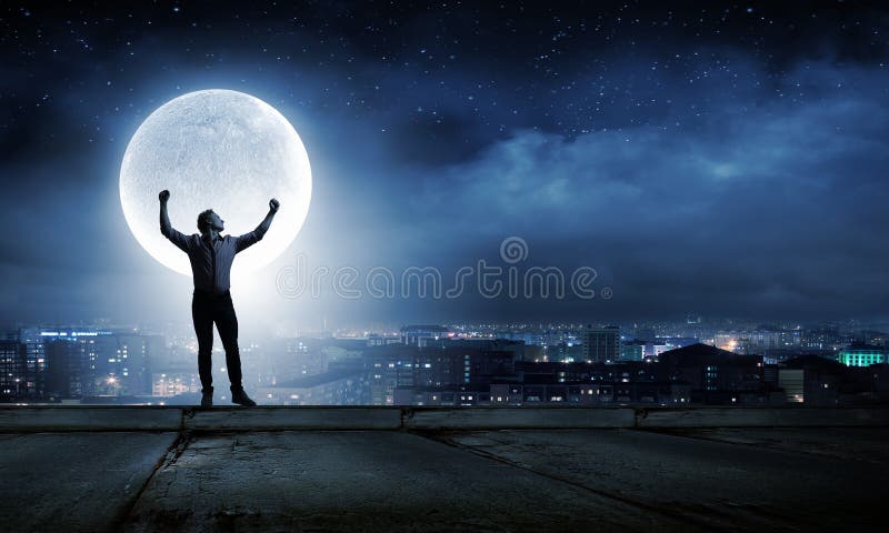 Man and full moon stock image. Image of celestial, idea - 42868819