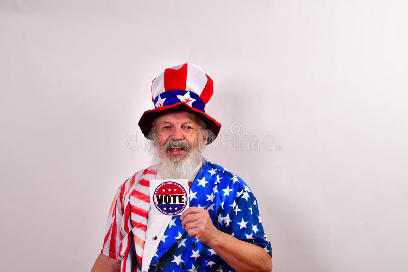 Man in Funny Uncle Sam Hat Holding a Vote Sticker Stock Photo - Image ... Man in Funny Uncle Sam Hat Holding a Vote Sticker Stock Photo - Image ...