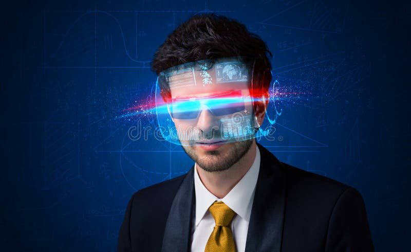 Man with Future High Tech Smart Glasses Stock Image - Image of device ...
