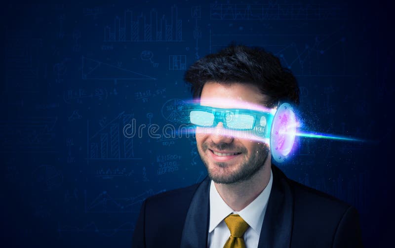 Man from Future with High Tech Smartphone Glasses Stock Photo - Image ...