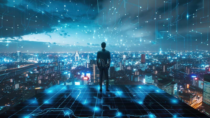 A Man in Futuristic Cityscape. AI Generated Stock Photo - Image of bigdata, computing: 371998924