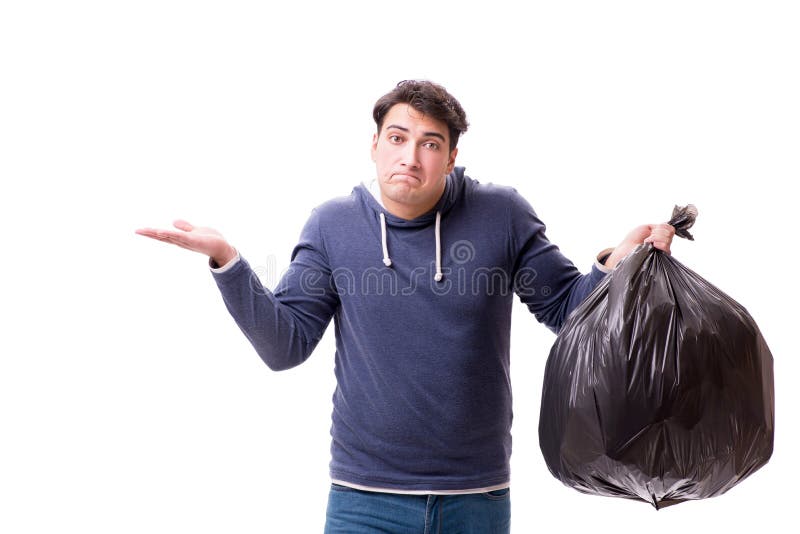 The Man with Garbage Sack Isolated on White Stock Photo - Image of ...