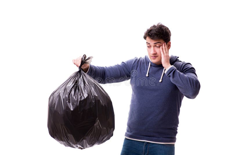 The Man with Garbage Sack Isolated on White Stock Image - Image of ...