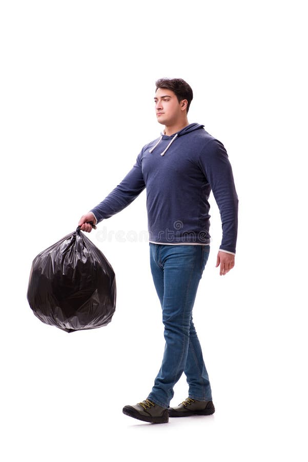 The Man with Garbage Sack Isolated on White Stock Image - Image of ...