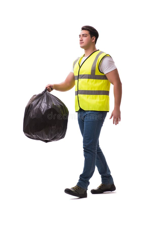 The Man with Garbage Sack Isolated on White Stock Image - Image of ...