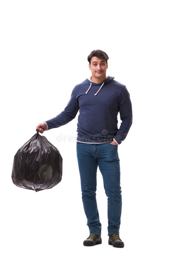The Man with Garbage Sack Isolated on White Stock Photo - Image of ...