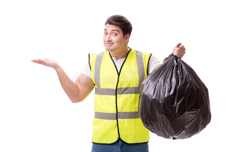 The Man with Garbage Sack Isolated on White Stock Photo - Image of ...