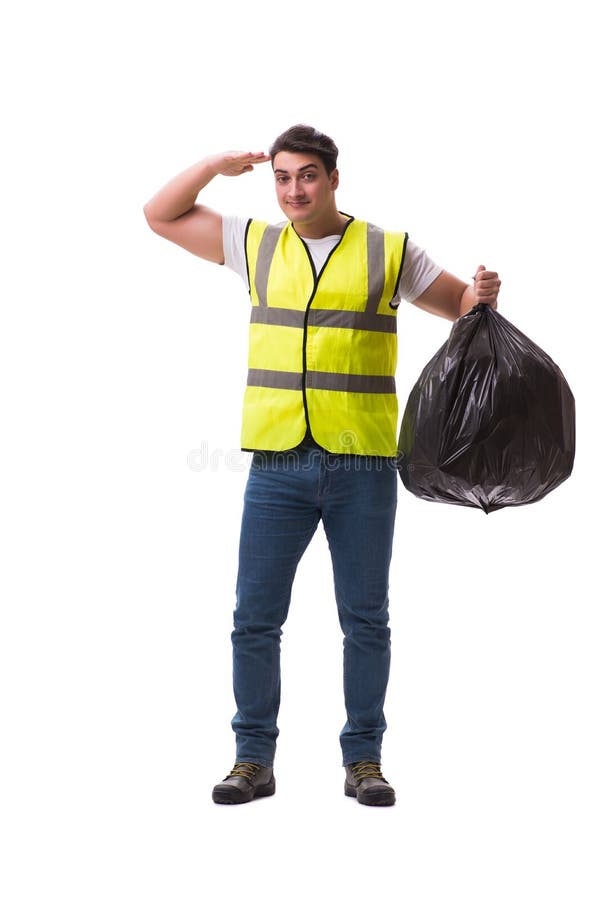 The Man with Garbage Sack Isolated on White Stock Photo - Image of ...