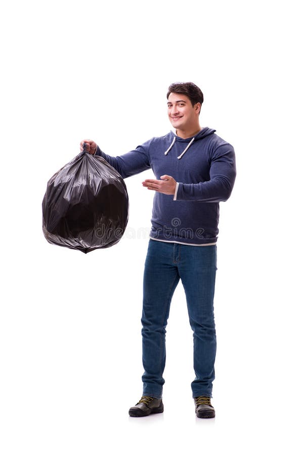 The Man with Garbage Sack Isolated on White Stock Photo - Image of ...