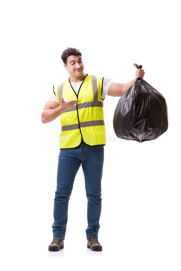 The Man with Garbage Sack Isolated on White Stock Photo - Image of ...