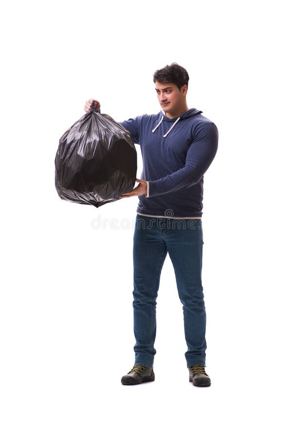 The Man with Garbage Sack Isolated on White Stock Image - Image of ...