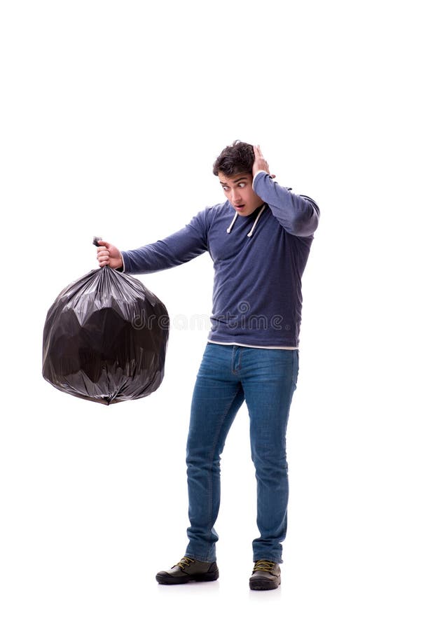 The Man with Garbage Sack on White Stock Photo - Image of pollution ...