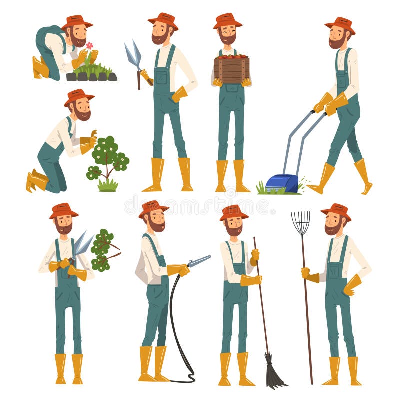 Man Gardener Working In The Garden Or Farm Cheerful Male Farmer