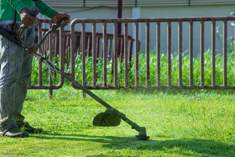 Man Gardener Working Lawn Mower Stock Image - Image of farm, cutter ...