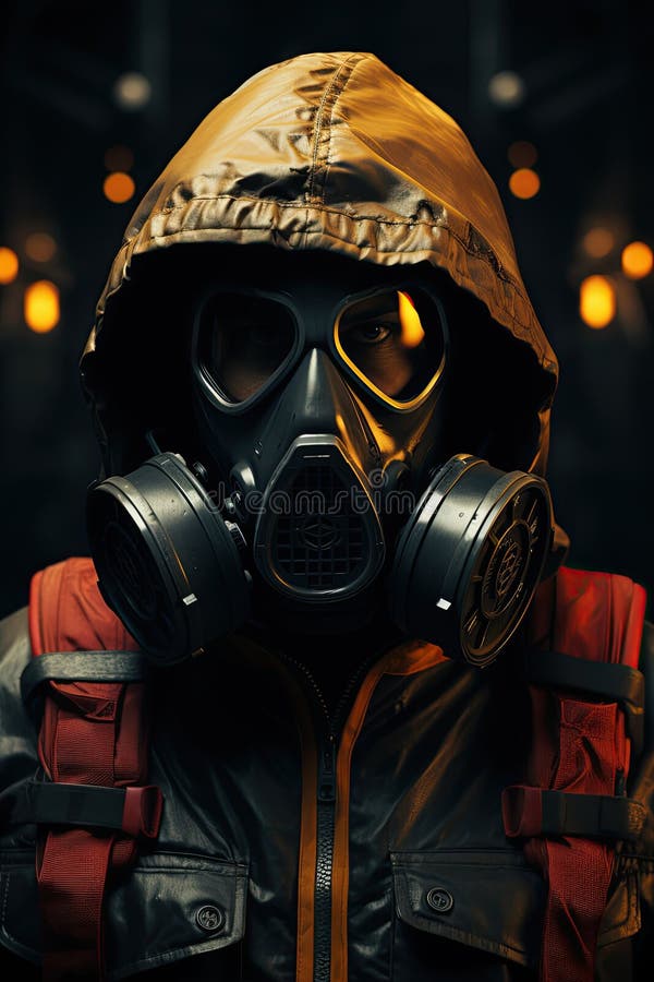 A Stalker Man in a Gas Mask,fire in the Background Book Cover Stock ...