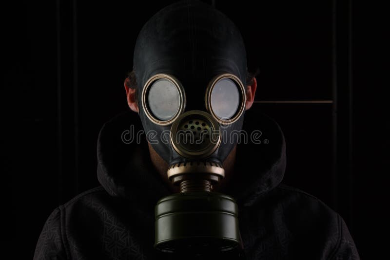 Toxic. a Man in a Gas Mask in the Smoke. Artistic Background Stock ...