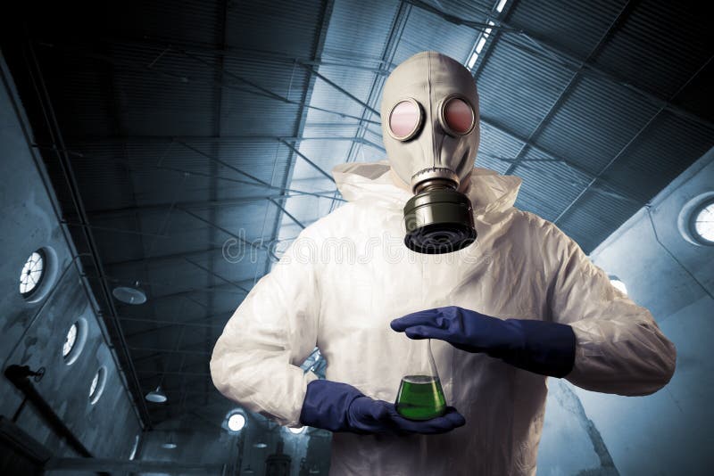 Man with a Gas Mask Holding Radioactive Liquid Stock Photo - Image of ...