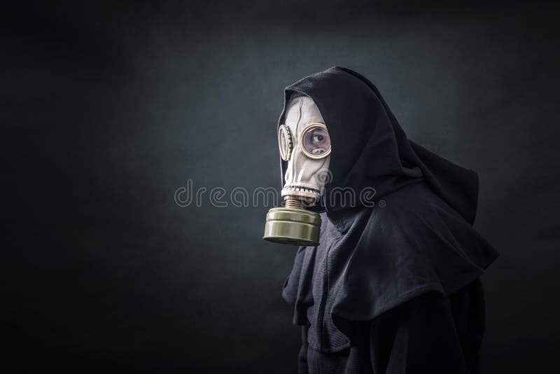 Man in a Gas Mask and Hooded Cloak Stock Photo - Image of protection ...
